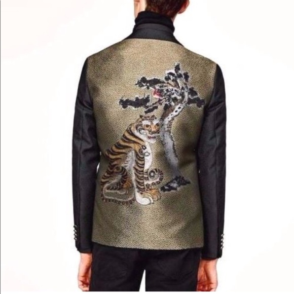 Zara | Suits & Blazers | Zara Black Jacquard Blazer With Embroidered ...